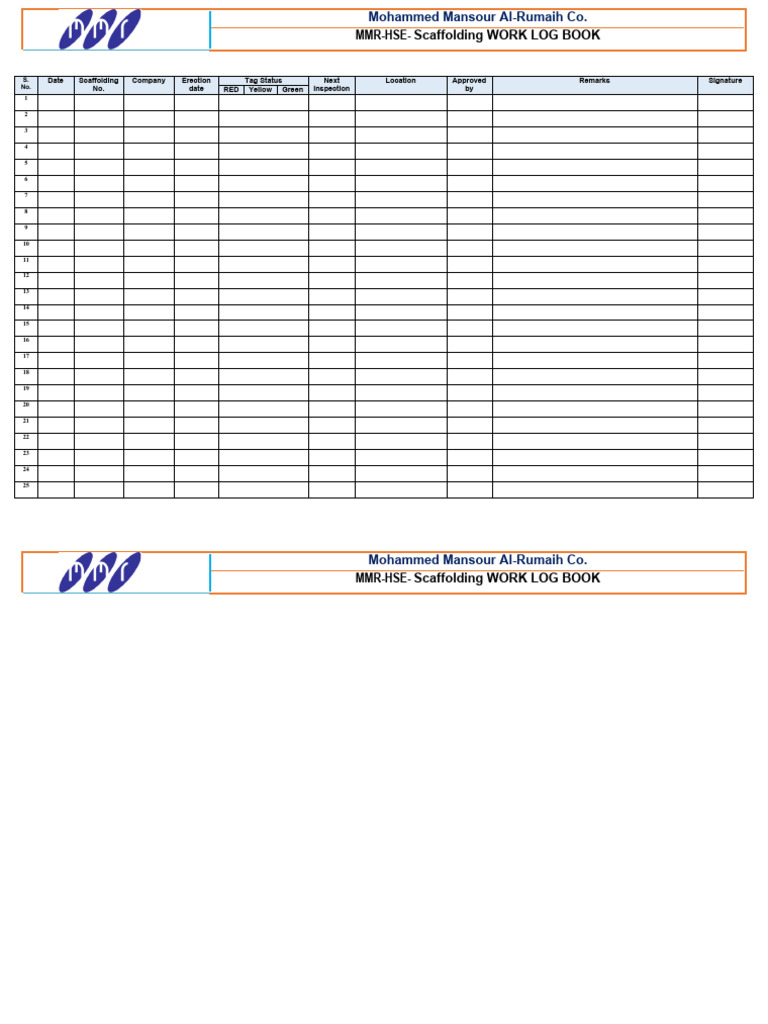 Scaffolding Work Log Book | PDF