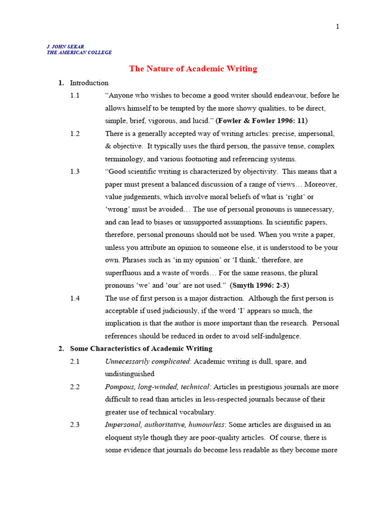 Nature of Academic Writing Explained | PDF | Thought | Rhetoric