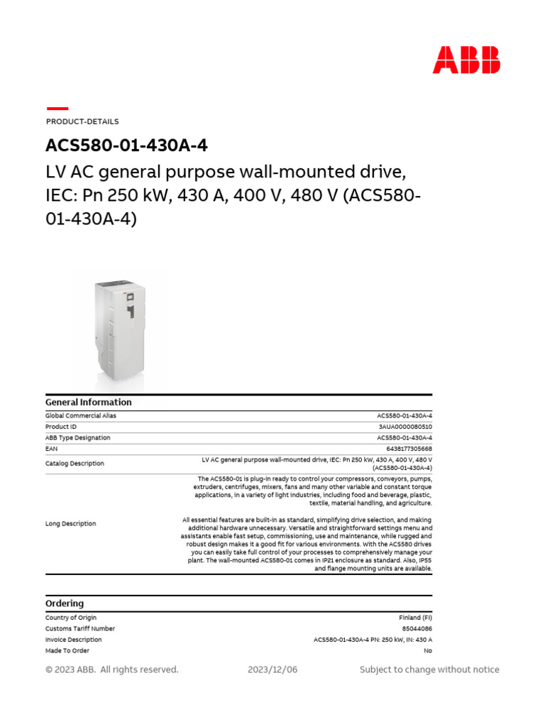 3AUA0000080510 Acs580 01 430a 4 | PDF | Electricity | Computer Science