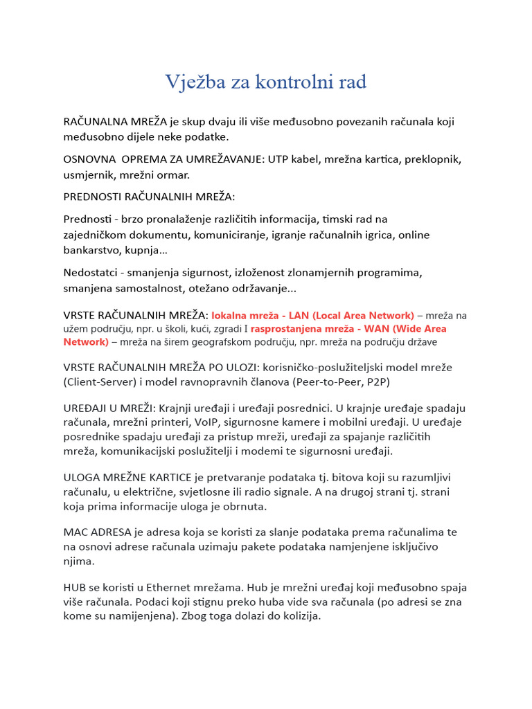 Vježba Za Kontrolni Rad | PDF