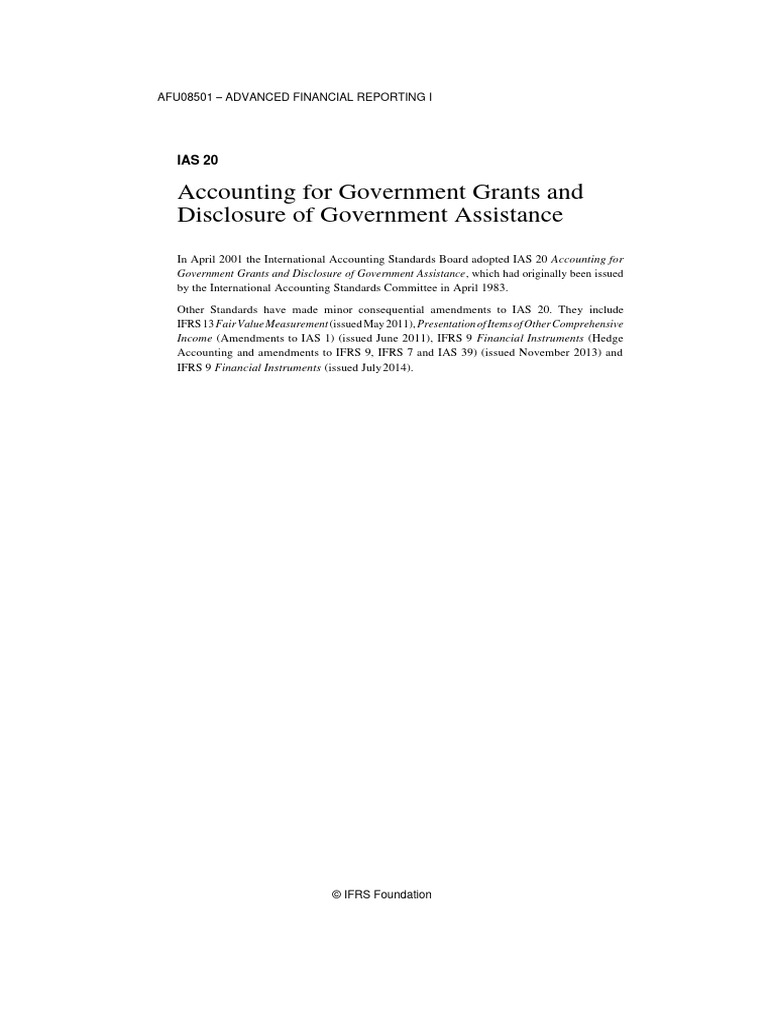 Ias 20 Accounting For Government Grants and Disclosure of Government Assistance | PDF ...