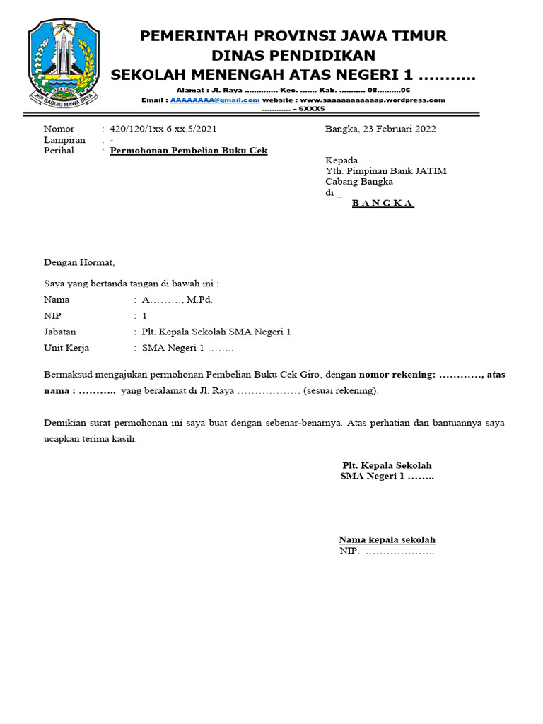 Surat Permohonan Pembelian Buku Cek | PDF