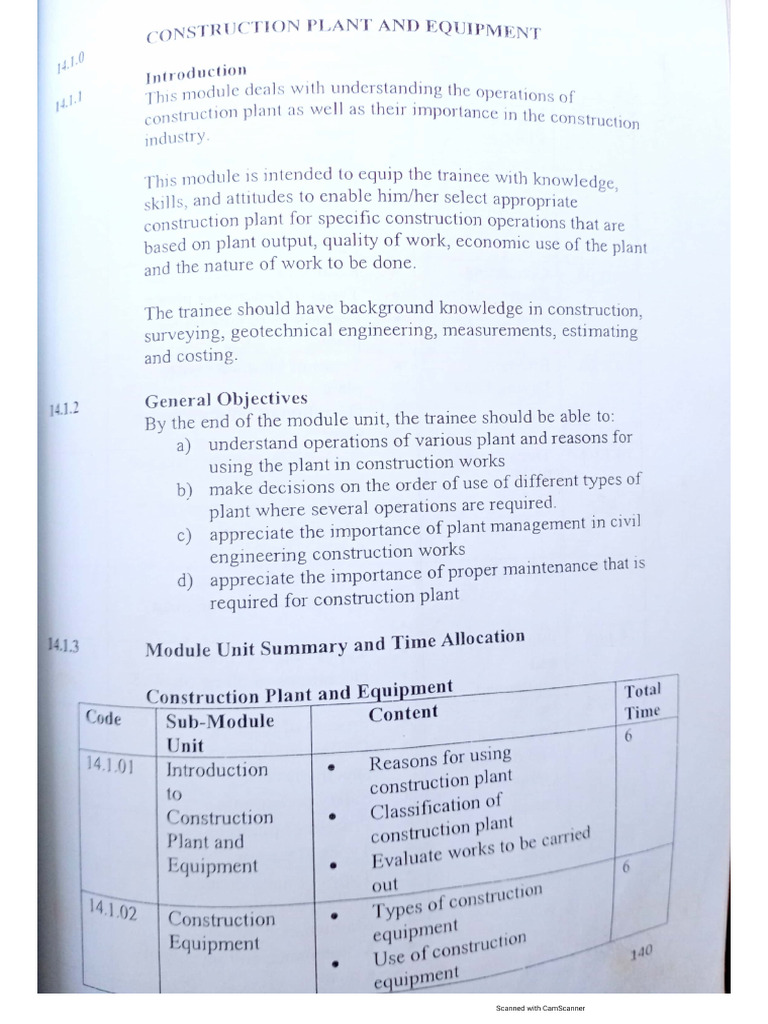 Construction Plant Syllabus | PDF