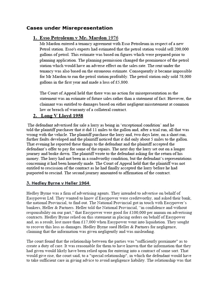 Cases Under Misrepresentation | PDF | Misrepresentation | Negligence
