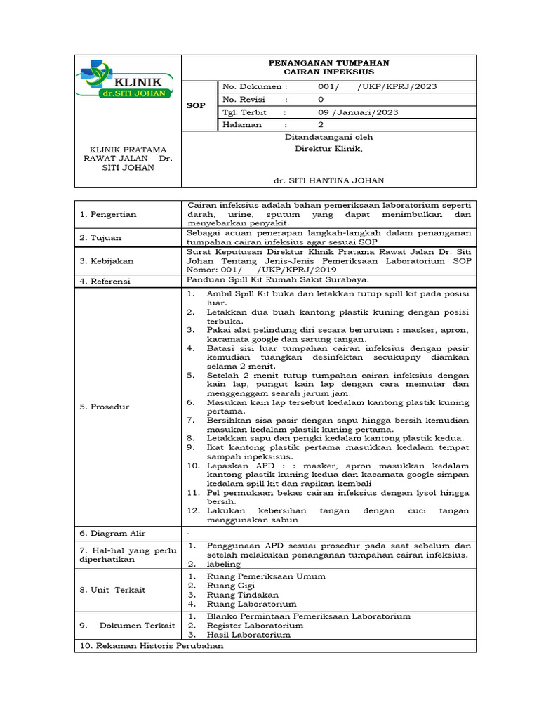8.1. Sop Penanganan Tumpahan Cairan Infeksius | PDF