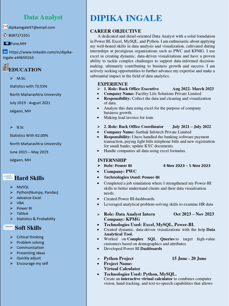 Dipika Resume | PDF | Data Analysis | Microsoft Excel