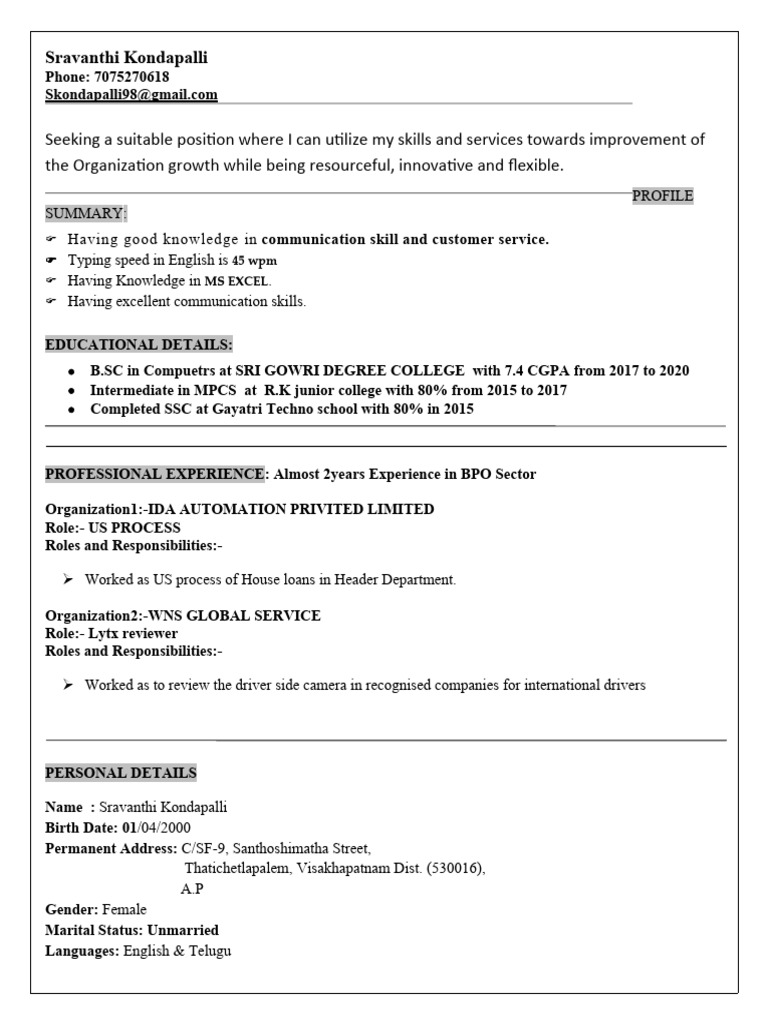 SRAVANTHI RESUME-1 | PDF