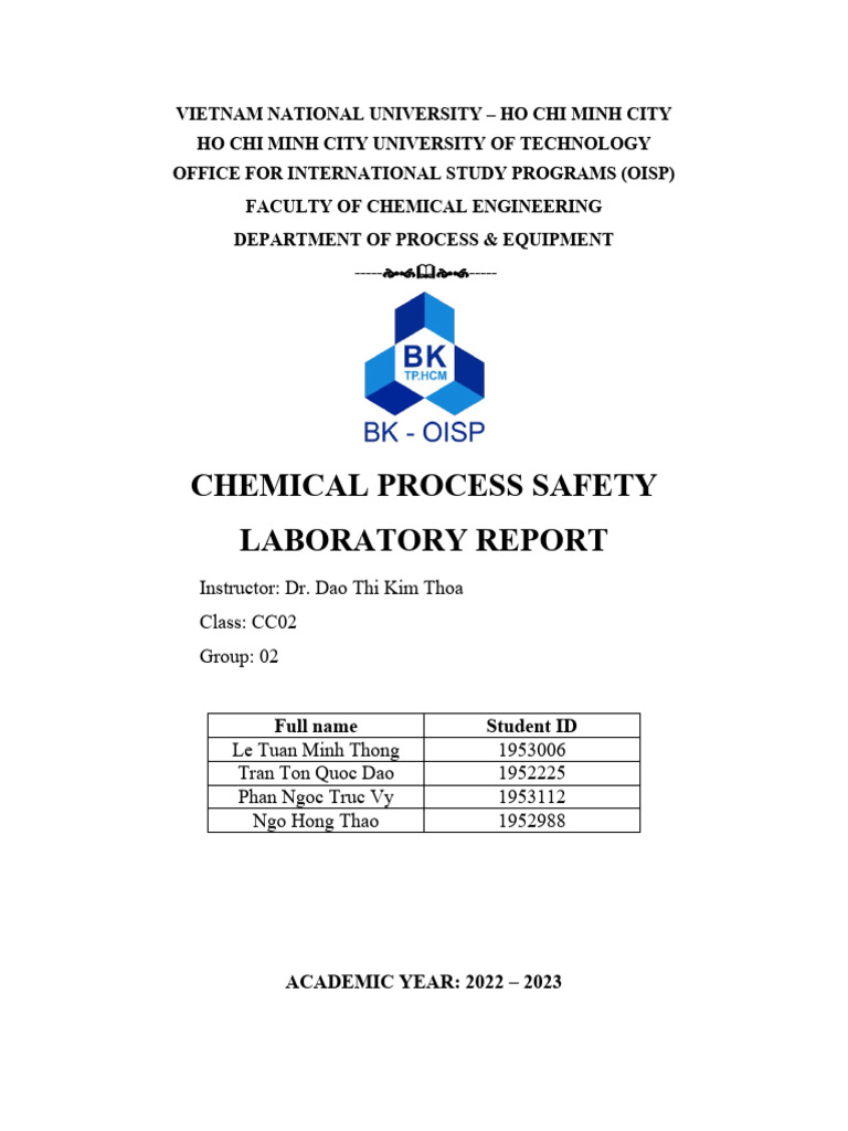 Process Safety Lab Report | PDF | Least Squares | Physical Sciences