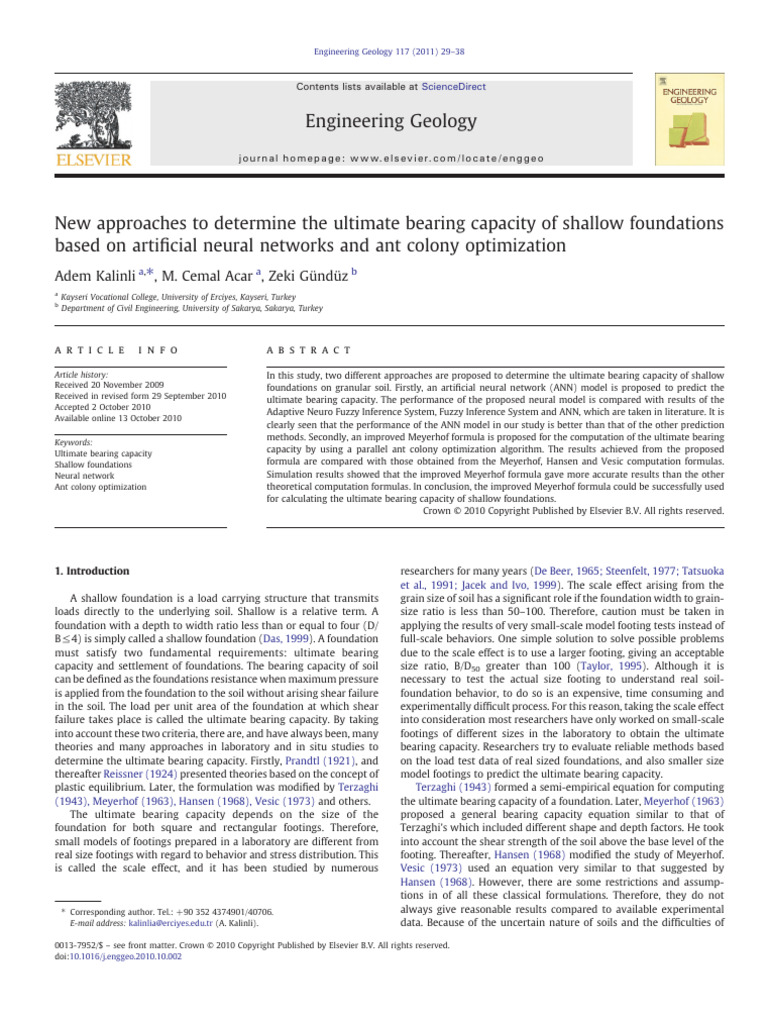New Approaches To Determine The Ultimate Bearing Capacity of Shallow Foundations | PDF | Applied ...