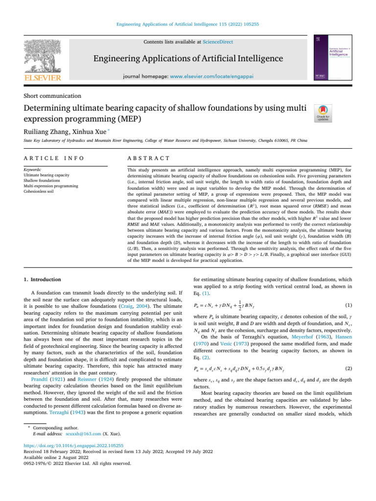 Determining Ultimate Bearing Capacity of Shallow Foundations by Using ... Determining Ultimate Bearing Capacity of Shallow Foundations by Using ...