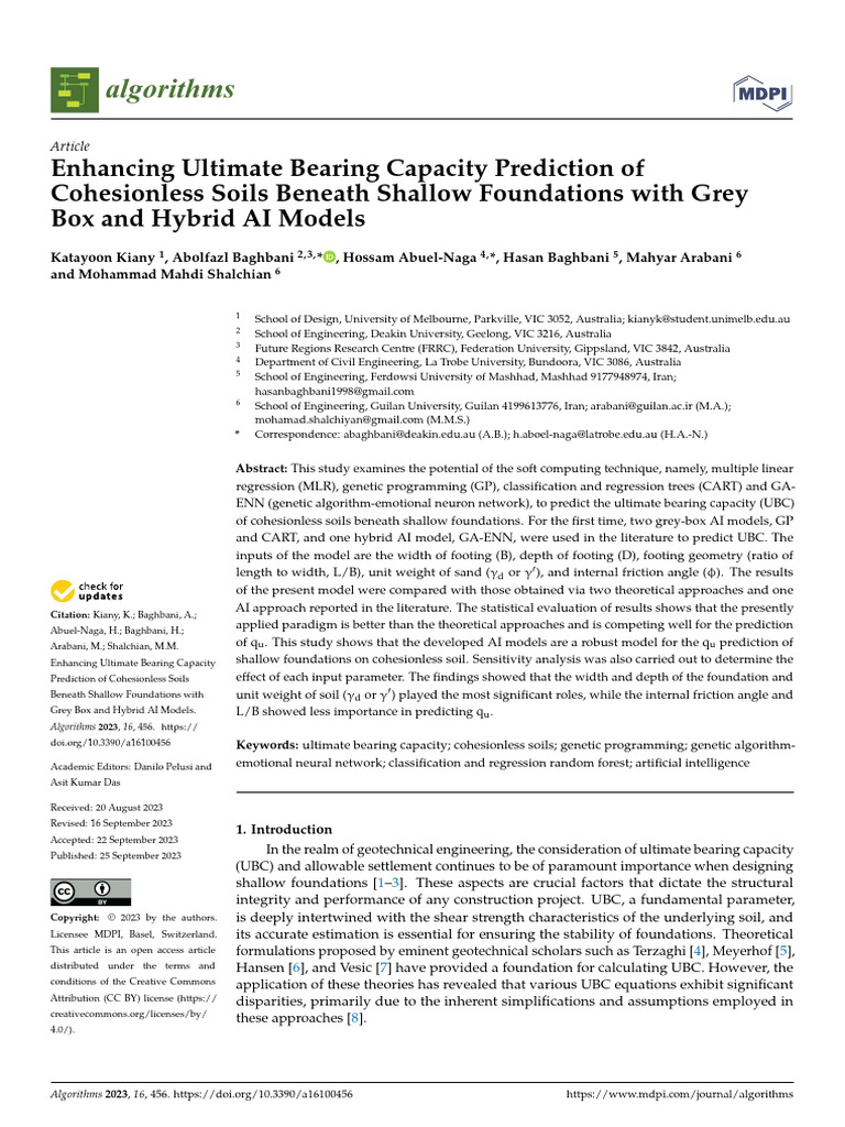 Enhancing Ultimate Bearing Capacity Prediction of | PDF | Regression Analysis | Artificial ...