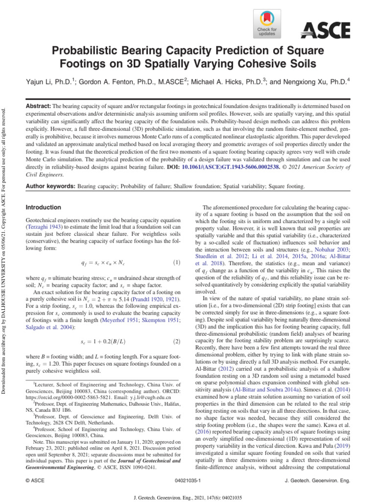 Probabilistic Bearing Capacity Prediction of Square | PDF | Variance ...