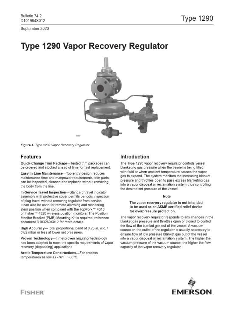 Fisher™ Type 1290 Vapor Recovery Regulator | PDF | Valve | Flow Measurement