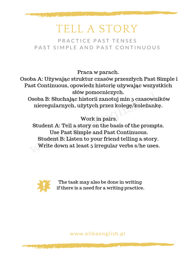 Storytelling with Past Tenses Practice | PDF | Linguistic Typology | Syntax