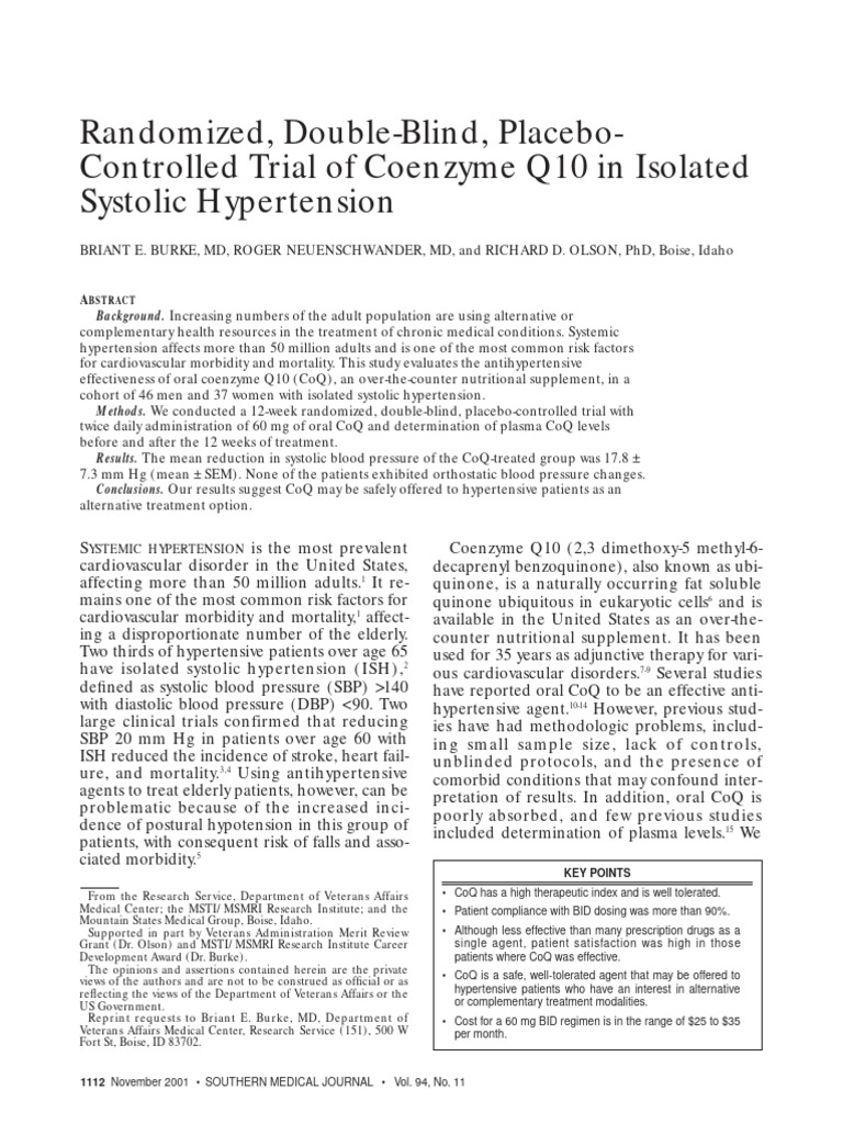 CoQ 10 in Hypertension | PDF | Blood Pressure | Hypertension