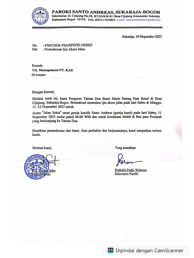 Surat Permohonan Izin Akses Jalan | PDF