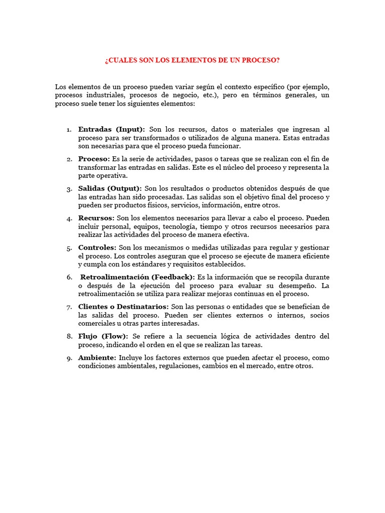 ¡CUALES SON LOS ELEMENTOS DE UN PROCESO_ | PDF
