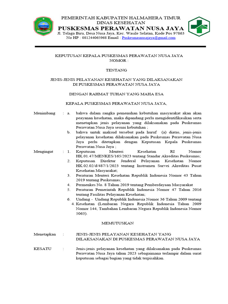 (OK) SK Jenis Jenis Pelayanan | PDF