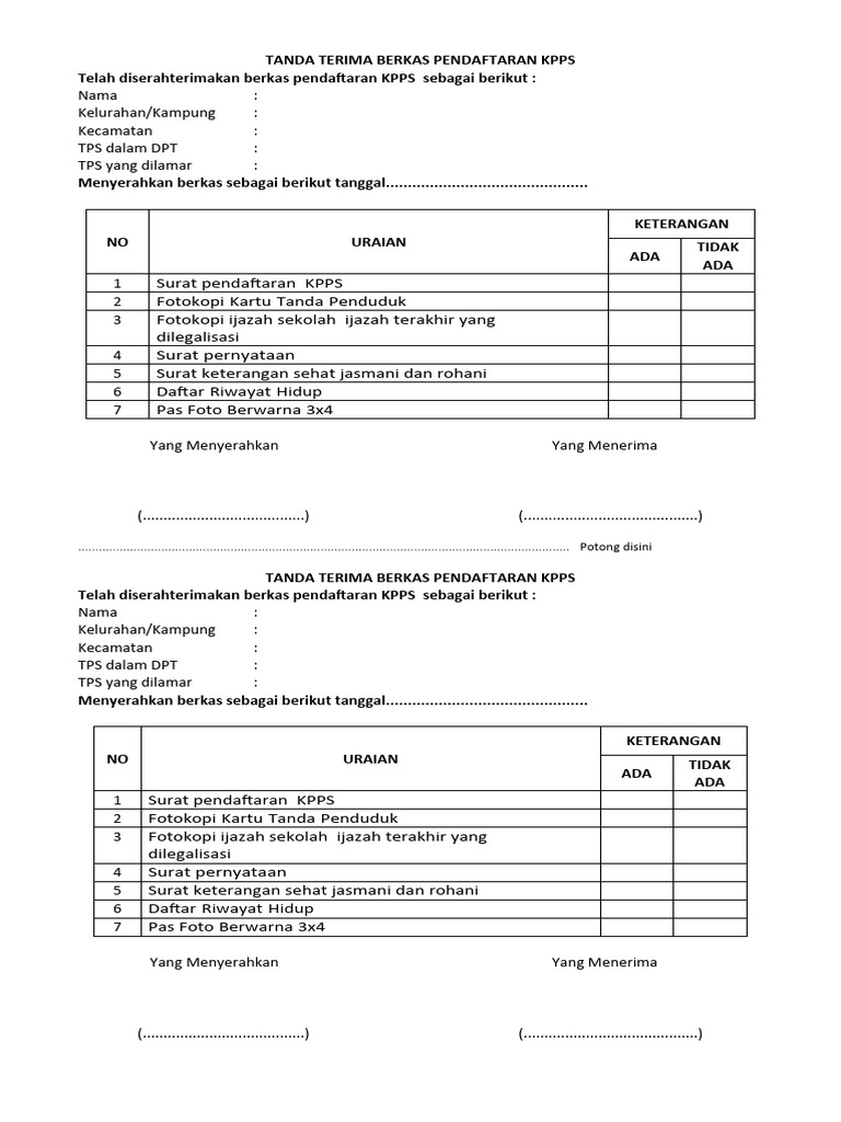 Checklist Penerimaan Berkas KPPS Pemilu 2024 | PDF