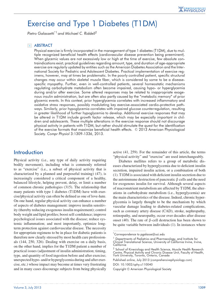 Exercise and Type 1 Diabetes (T1DM) | PDF | Hyperglycemia | Diabetes