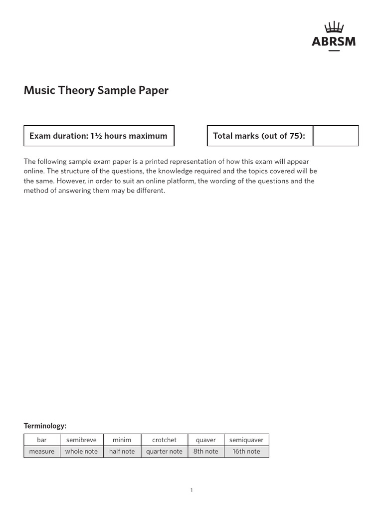 Music Theory Sample Paper | PDF