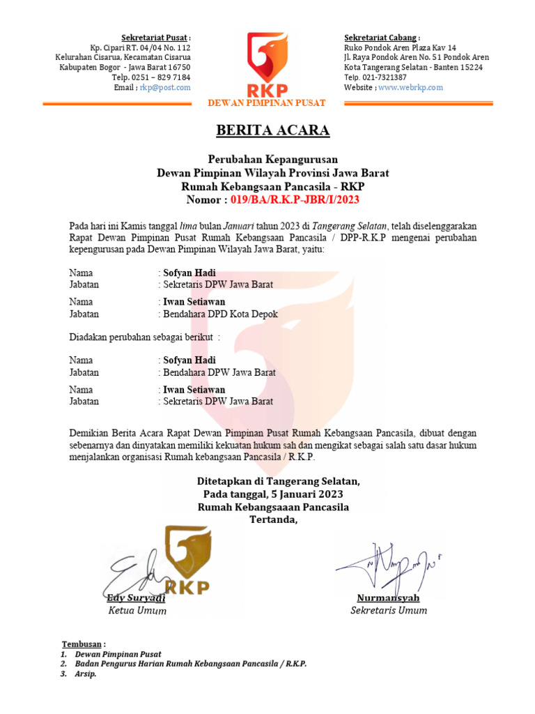 Berita Acara DPW Banten | PDF