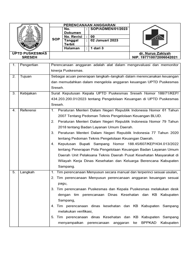 SOP Perencanaan Anggaran Puskesmas | PDF