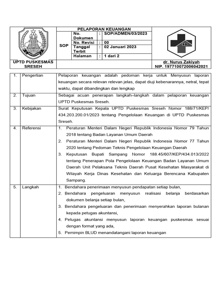 Sop Pelaporan Keuangan | PDF | Bisnis