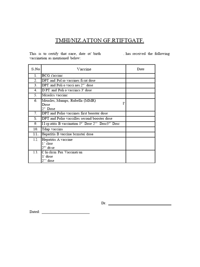 MMR and Vaccination Certificate Format | PDF