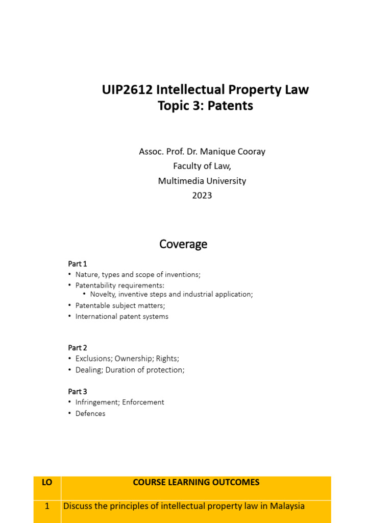 UIP2612 - Topic 3 - Patents (DR Manique) | PDF | Glossary Of Patent Law Terms | Patent