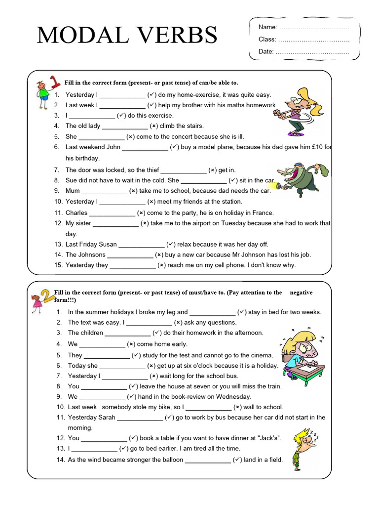 Modal Verbs Can May Must Grammar Drills - 124560 | PDF | Linguistics