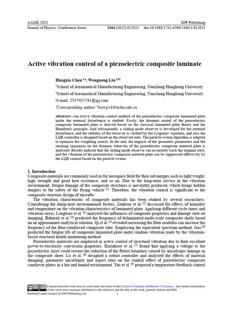 Active Vibration Control Of A Pdf Composite Material Piezoelectricity