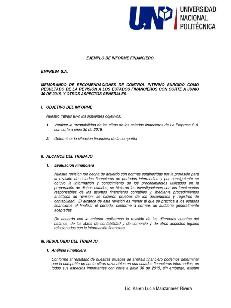 ejemplo-de-informe-financiero | PDF | Estado financiero | Contabilidad