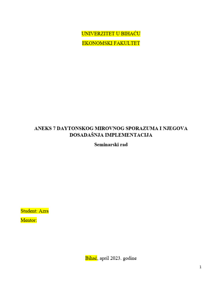 Aneks 7 Dejtonski Mirovni Sporazum RAD | PDF