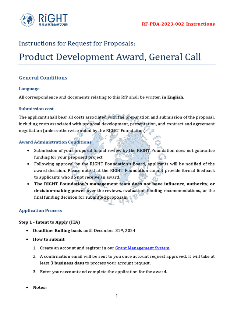 RIGHT-Foundation 2023-002 PDA General RFP-Instructions | PDF | Request For Proposal | Evaluation