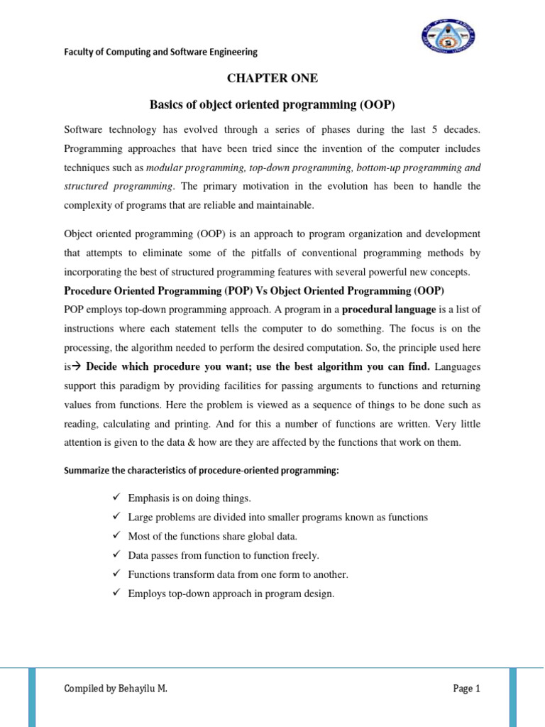 Basics Of Object Oriented Programming Pdf Object Oriented Programming Class Computer