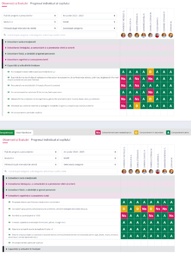 Fișe de progres Grupa mare An școlar 2022-2023 | PDF