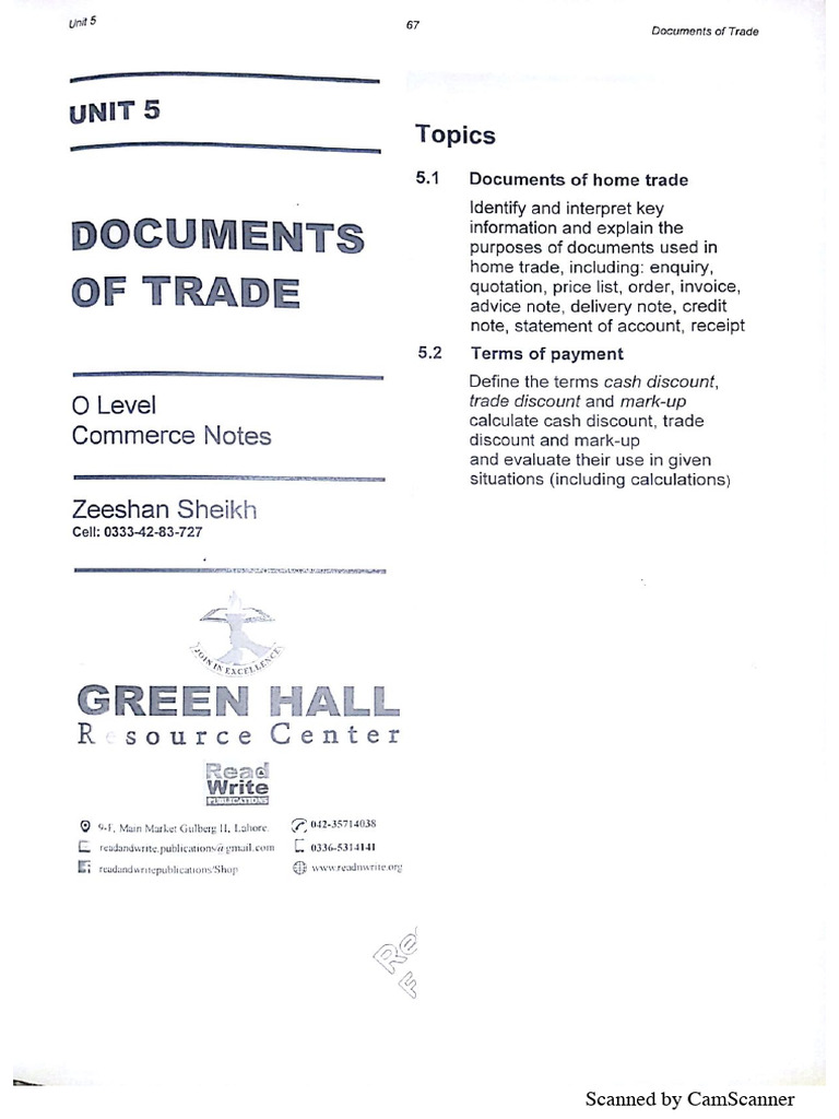 Commerce Notes Documents of Trade 2024 | PDF