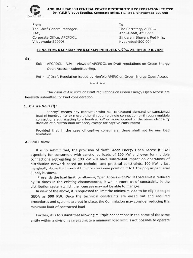 APCPDCL On Green Energy Open Access | PDF