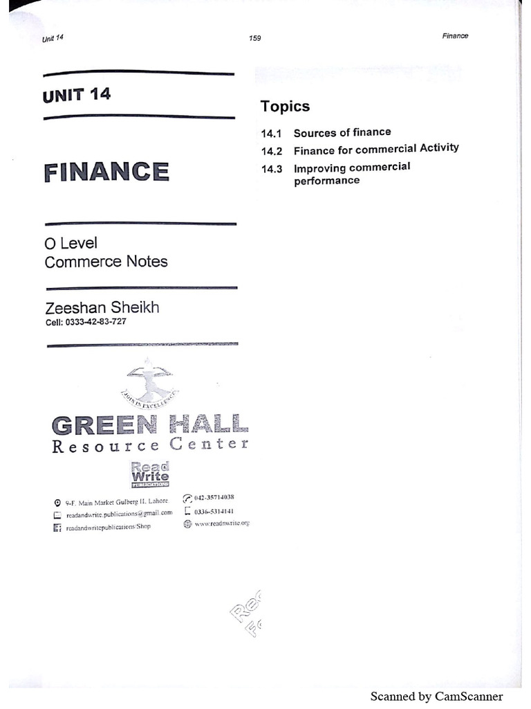 O Level Commerce Finance Notes 2024 | PDF