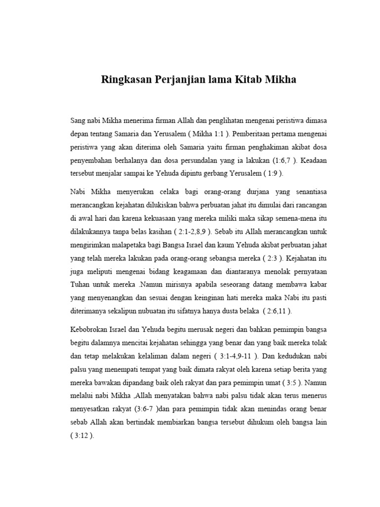 Ringkasan Perjanjian Lama Kitab Mikha | PDF