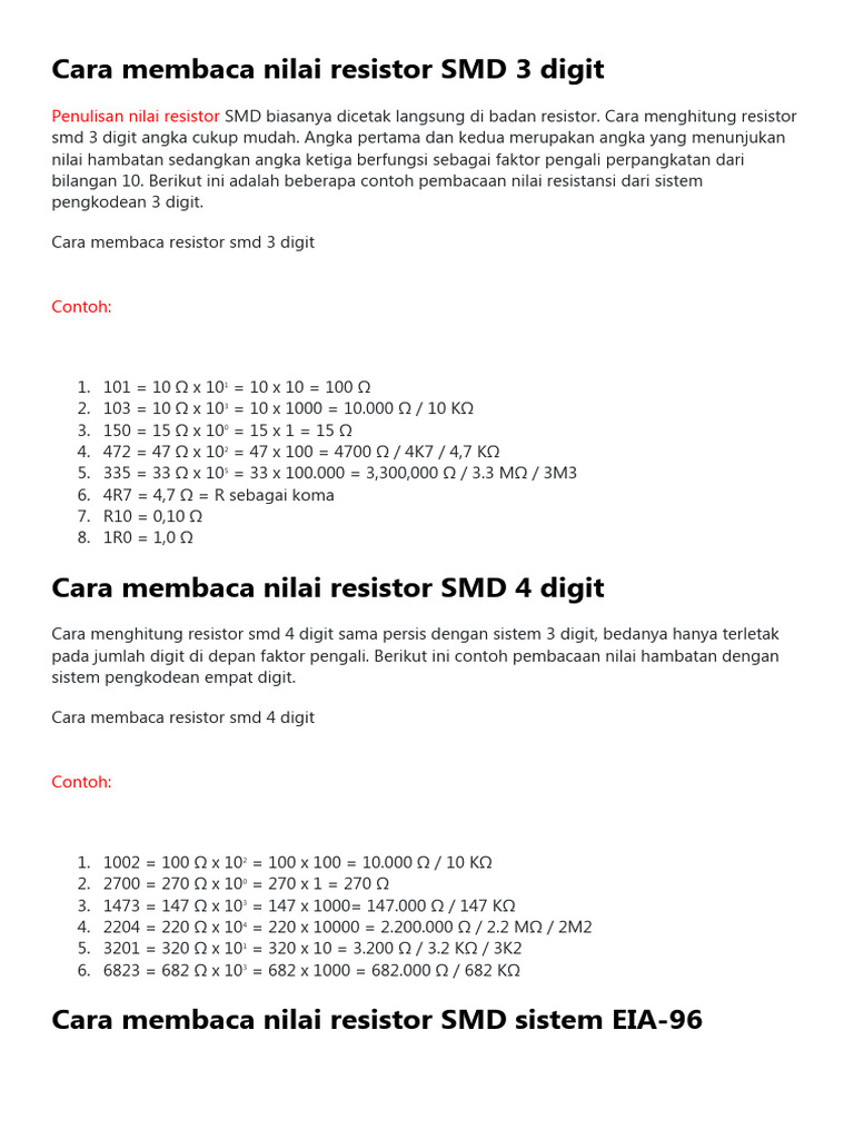 Cara Membaca Nilai Resistor SMD 3 Digit | PDF