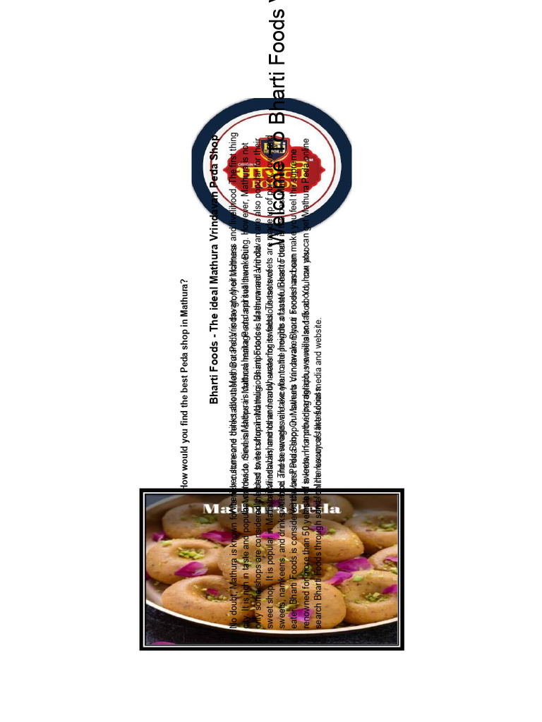 Mathura's Best Peda: Bharti Foods | PDF | Food And Drink | Foods