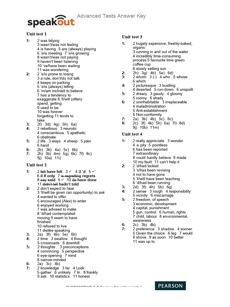 Speakout Advanced Tests Answer Key | PDF | Fast Food | Obesity