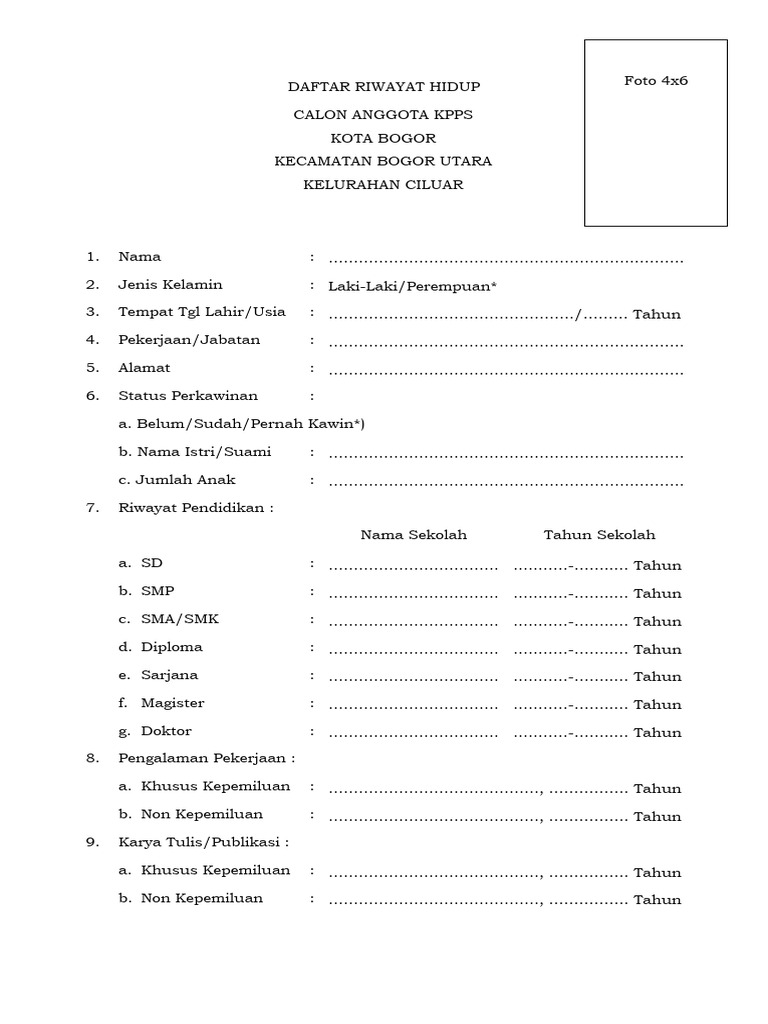 Daftar Riwayat Hidup - KPPS | PDF