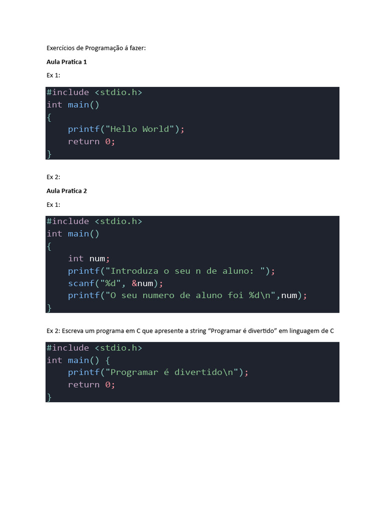 Exercícios Práticos de Programação em C | PDF | Byte | Números