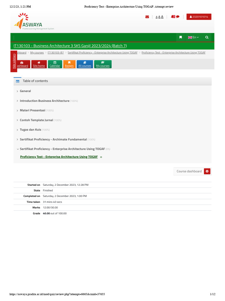 Ujian TOGAF di Universitas Aswaya | PDF | Komputer