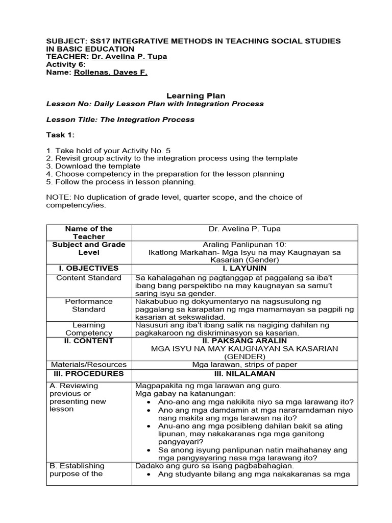Integrative Lesson Plan | PDF