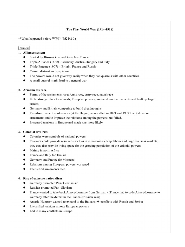 The First World War - Notes F3w | PDF