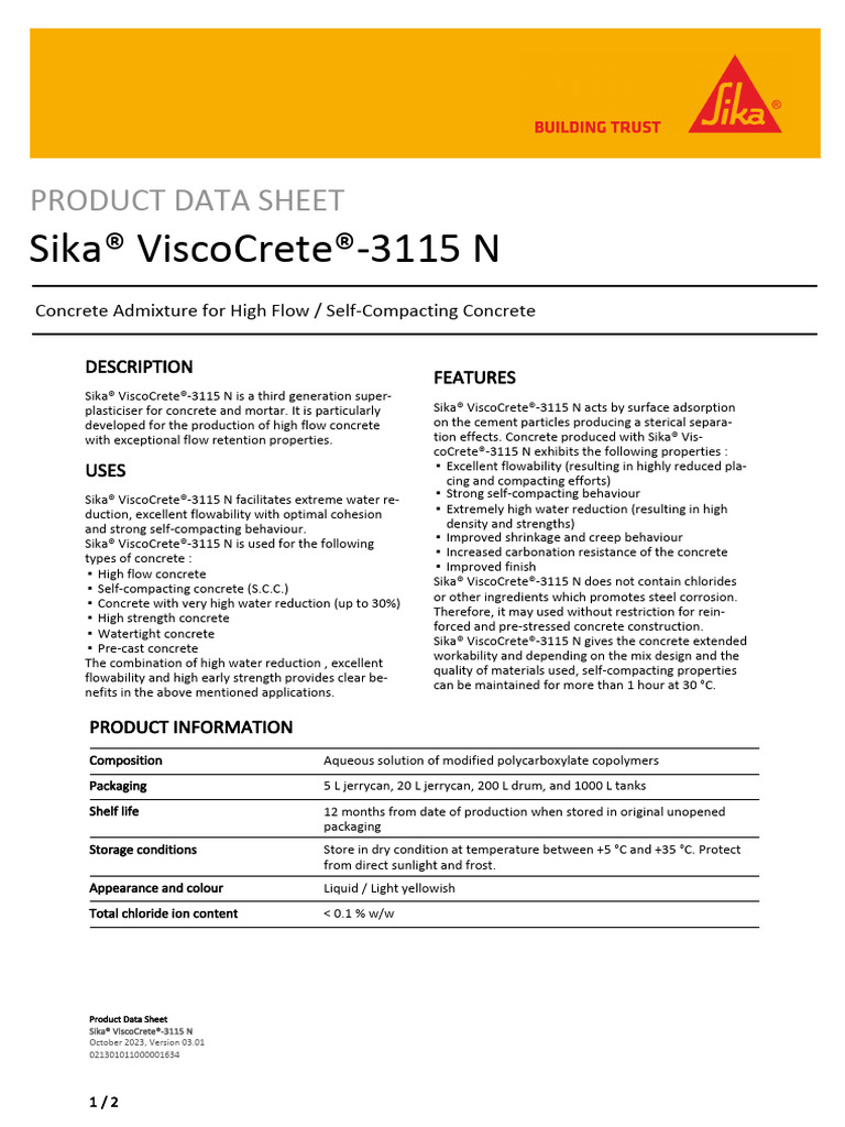 Sika Viscocrete - 3115n | PDF | Concrete | Materials
